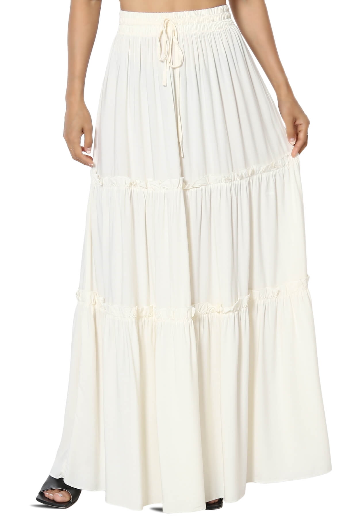 TheMogan Women's Ruffle Tiered Woven Drawstring Elastic High Rise A ...