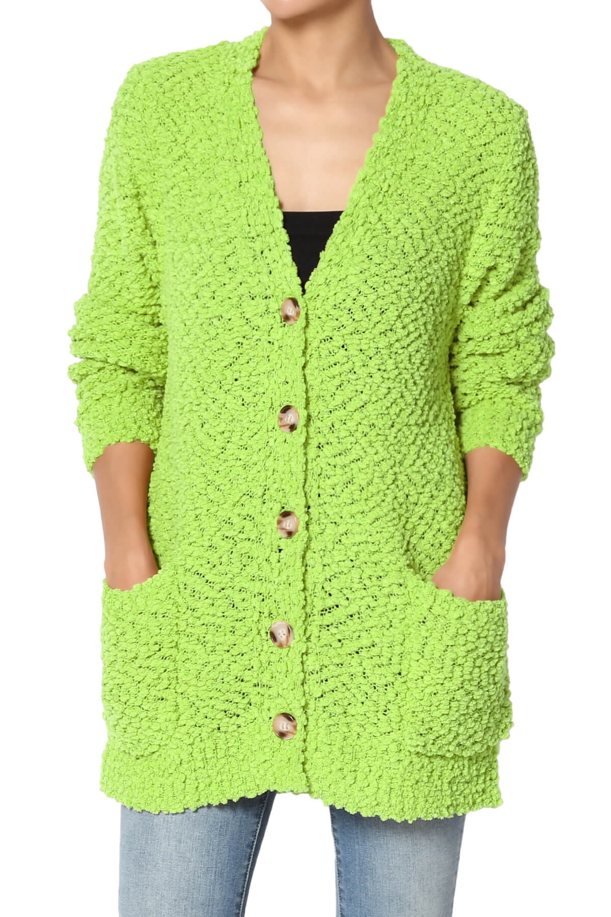 TheMogan Women's S~3X Cozy Button Down V-Neck Teddy Knit Sweater ...