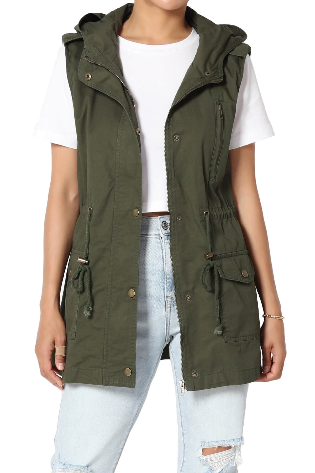 TheMogan Women's S~3X Drawstring Loose Fit Utility Vest Sleeveless ...