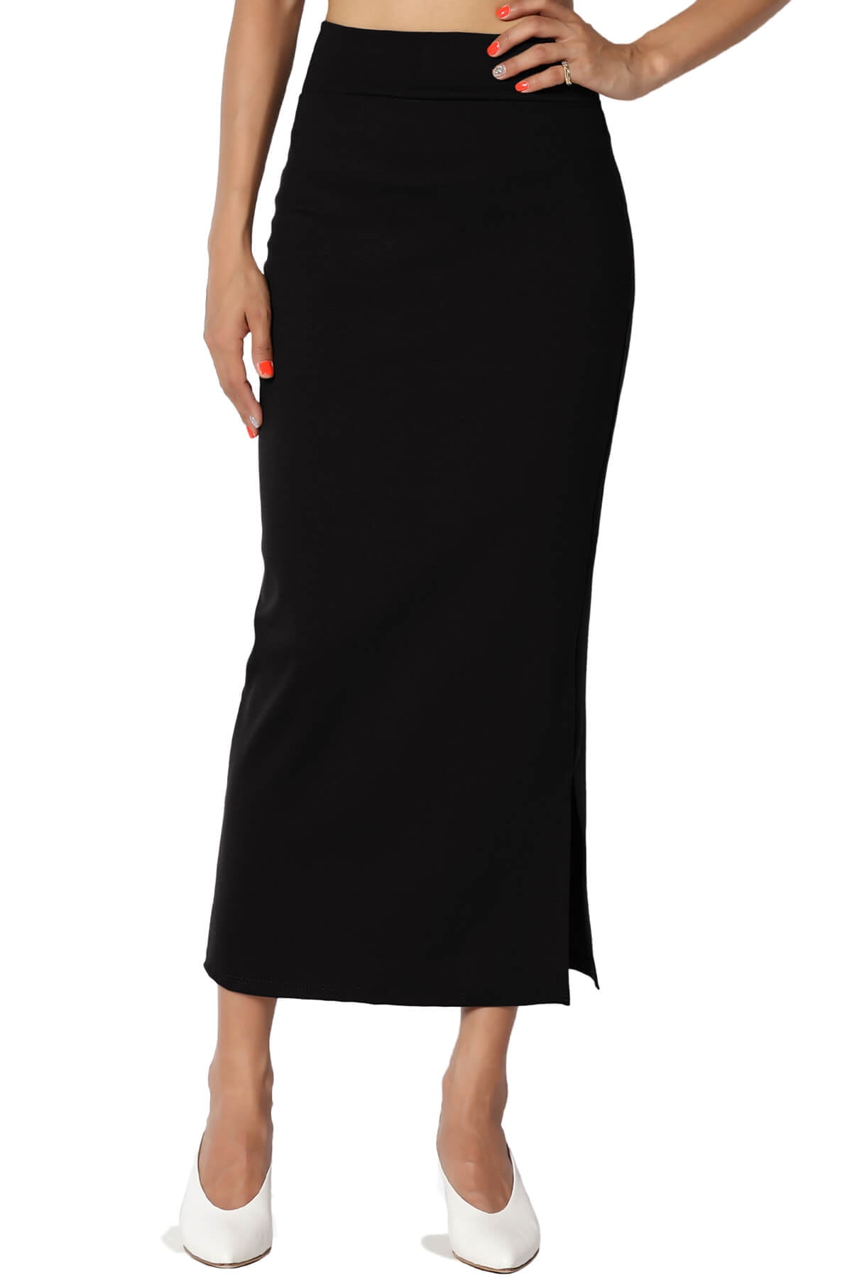 Themogan Womens S~3x Side Slit Ponte Knit High Waist Mid Calf Long