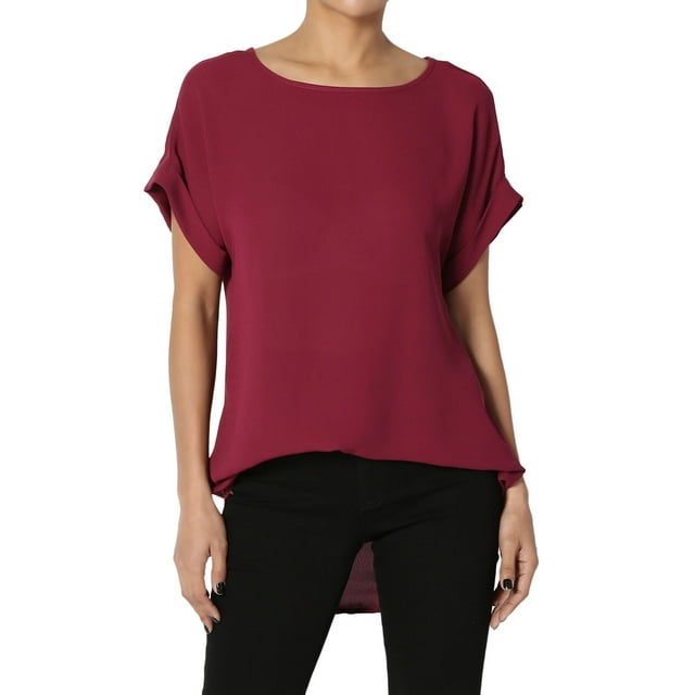 TheMogan Women's S~3XL Cuffed Dolman Short Sleeve Loose Chiffon Top ... TheMogan Women's S~3XL Cuffed Dolman Short Sleeve Loose Chiffon Top ...