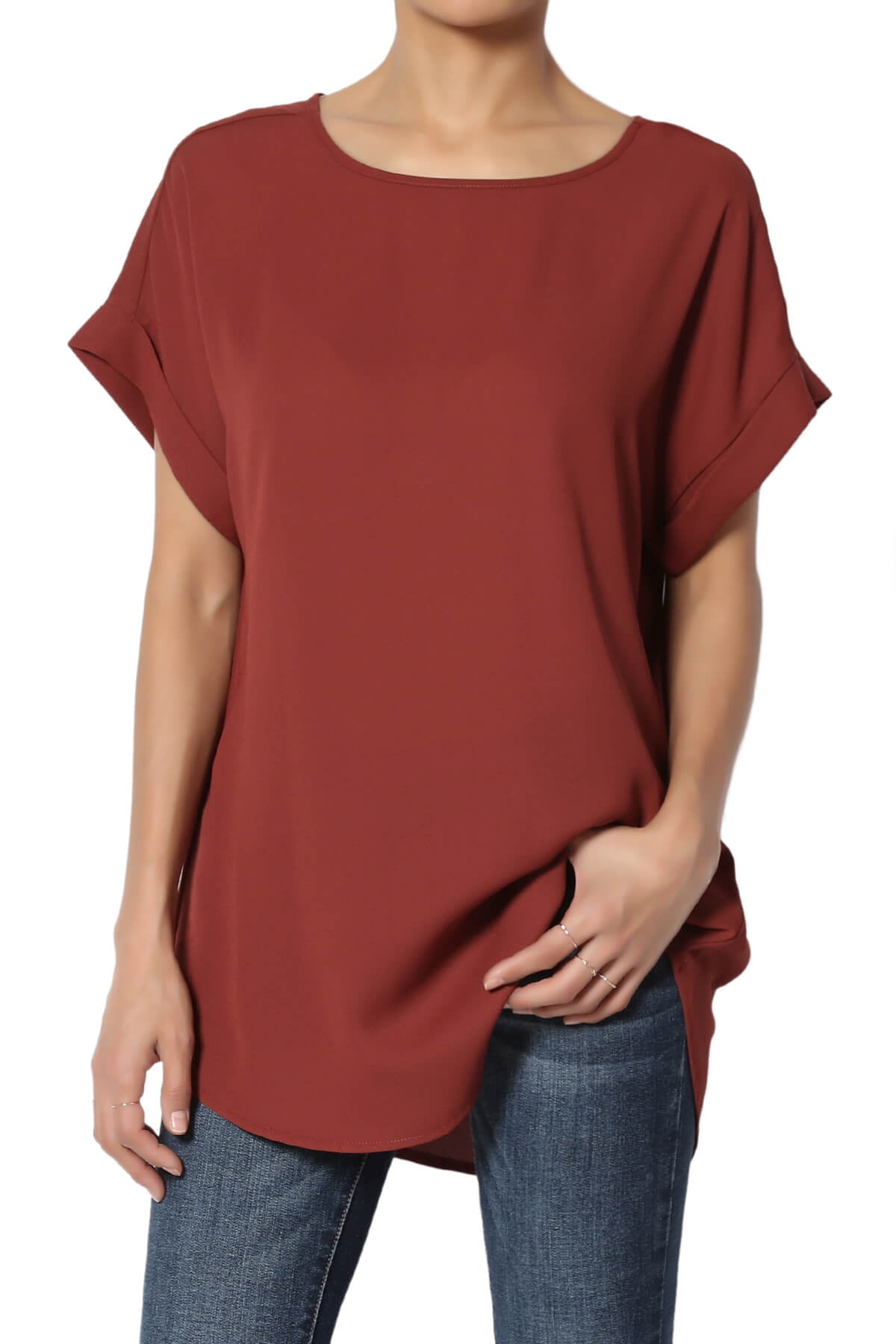 TheMogan Women's S~3XL Cuffed Dolman Short Sleeve Loose Chiffon Top ... TheMogan Women's S~3XL Cuffed Dolman Short Sleeve Loose Chiffon Top ...