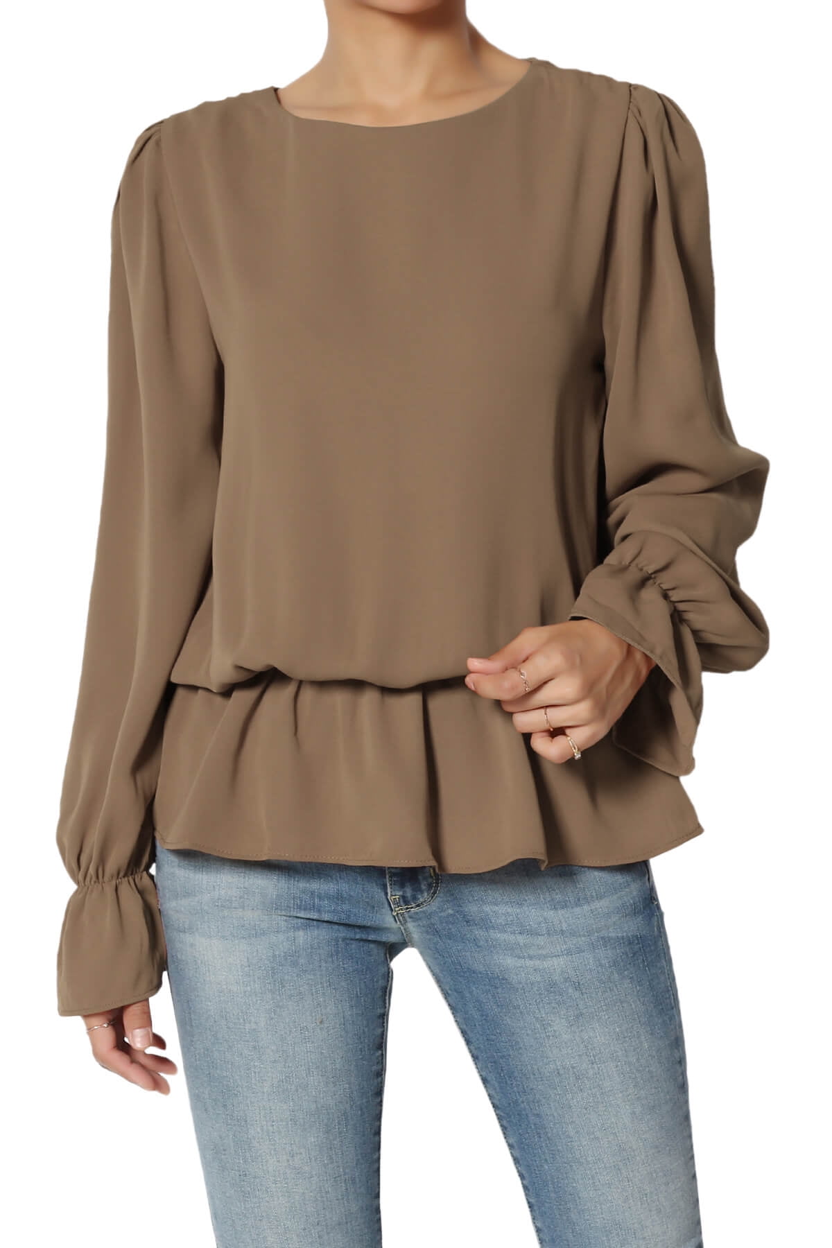 TheMogan Women's S~XL Puff Long Sleeve Shirred Drop Waist Chiffon ...