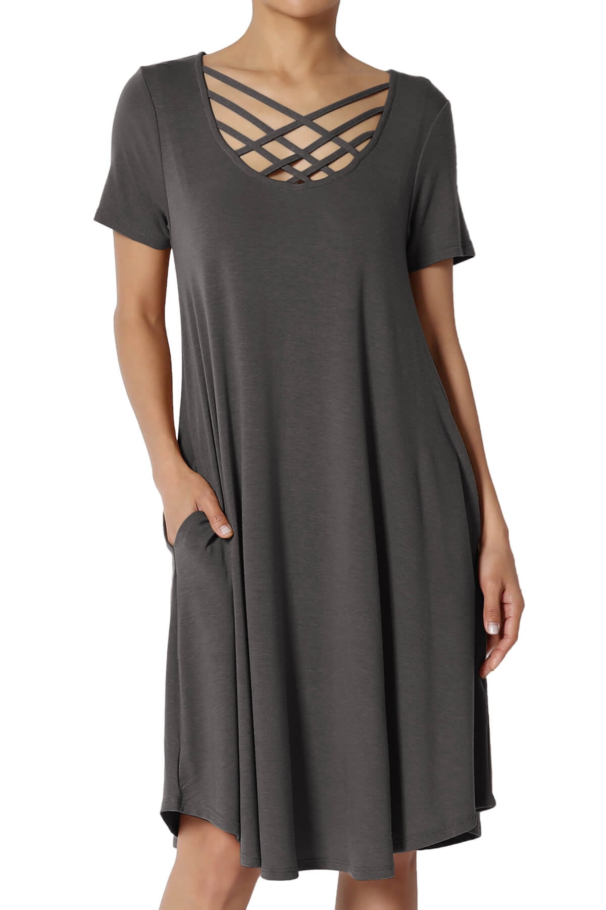 TheMogan Women's Strappy Caged Scoop Neck Short Sleeve Flowy Swing ...