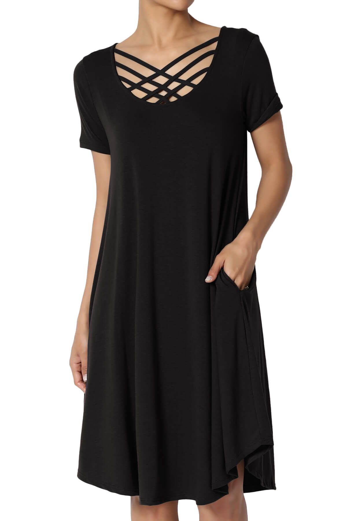 TheMogan Women's Strappy Caged Scoop Neck Short Sleeve Flowy Swing ...