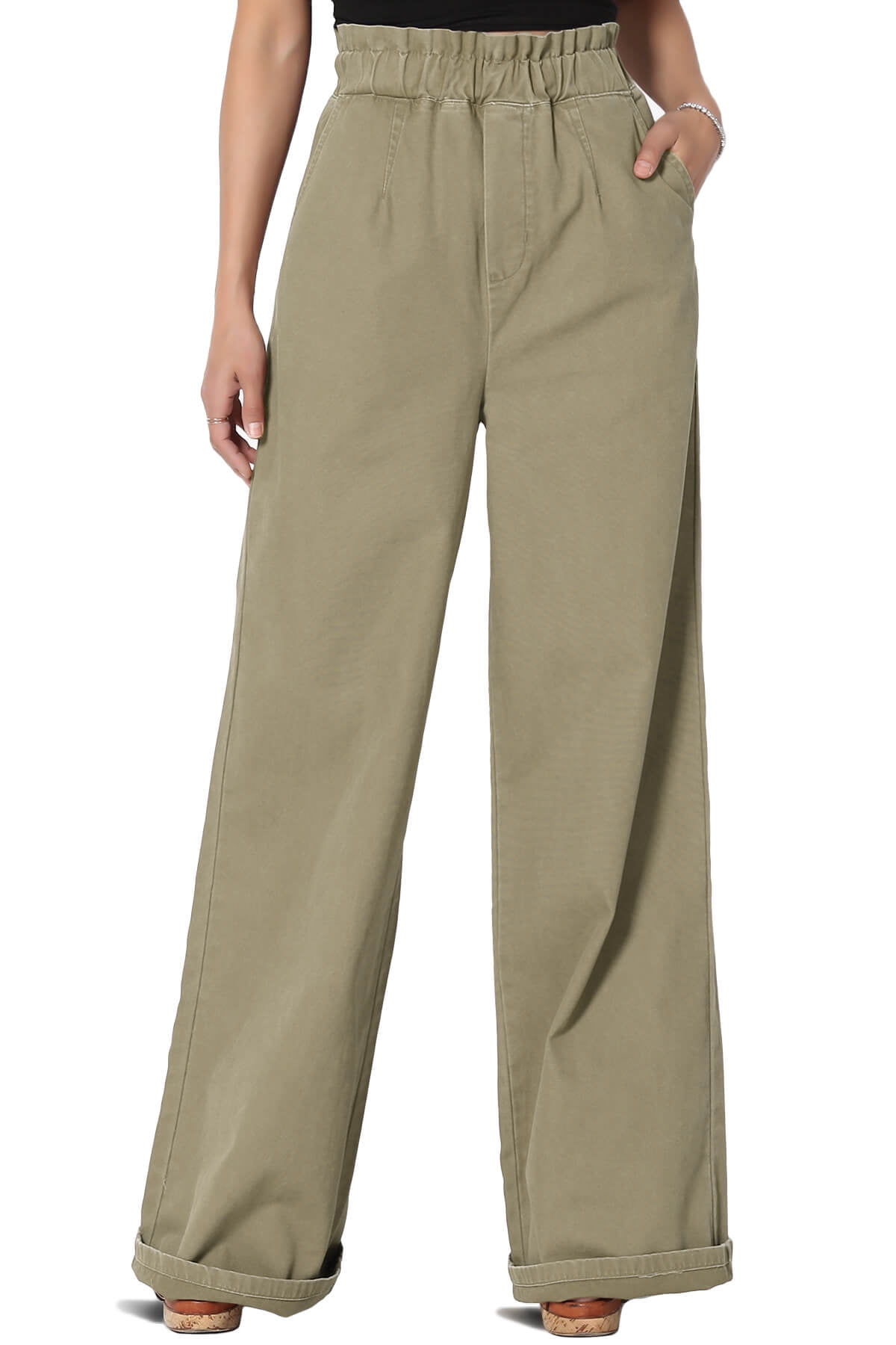 TheMogan Women's TALL PLUS Twill Paperbag Elastic High Waist Baggy Wide ...