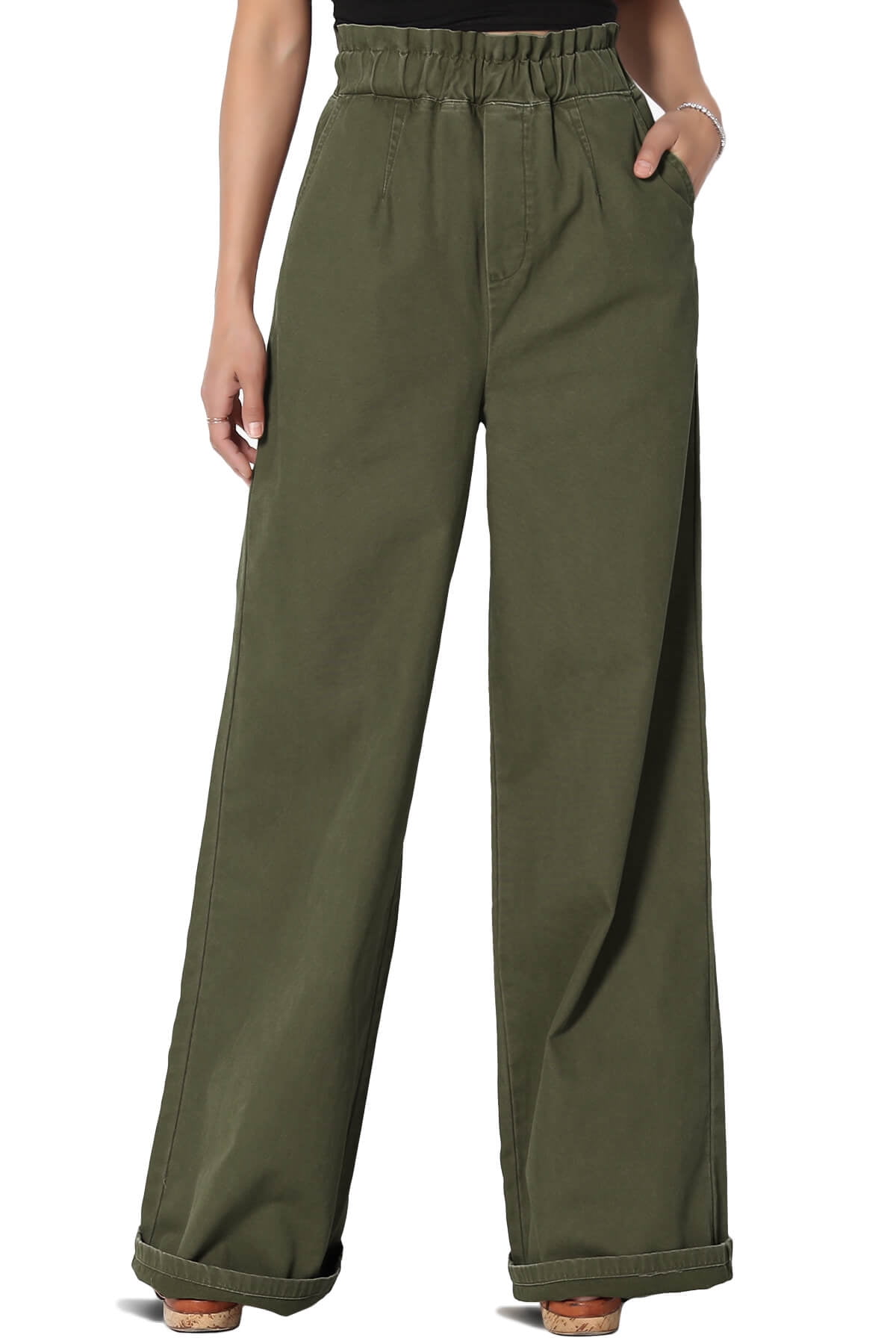 TheMogan Women's TALL PLUS Twill Paperbag Elastic High Waist Baggy Wide ...