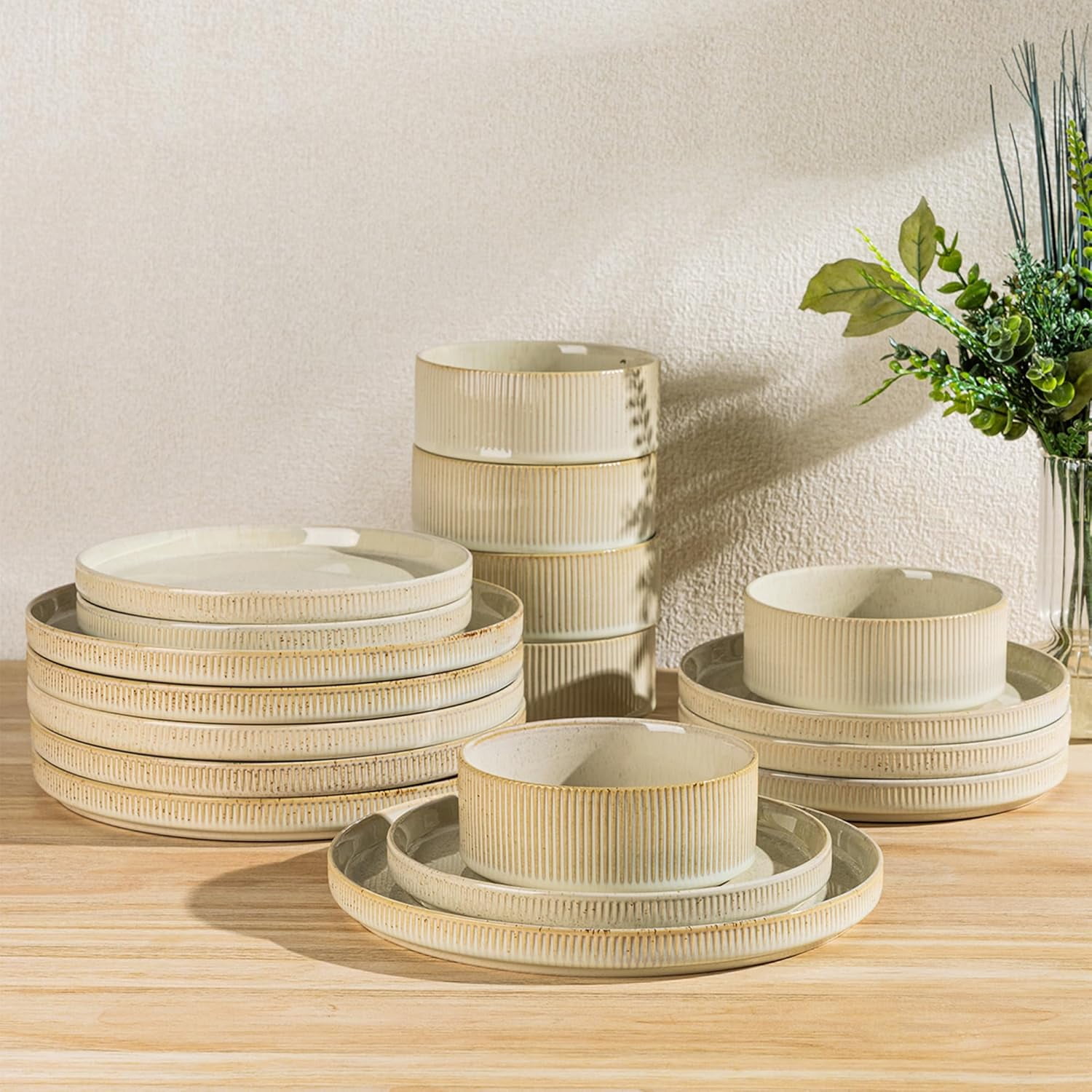 TheTerra Ceramic Dinnerware Sets for 6, 18 Pieces Porcelain Lightweight ...