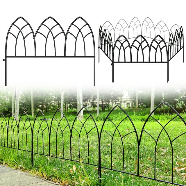 "Thealyn Garden Fence Panel Set 23""x18"" (5 Panels, 9.6ft) Black Metal ...