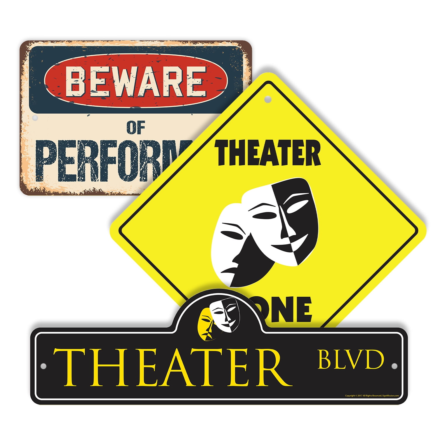 Theater (3 Pack) Large Plastic Street Sign Crossing Sign Warning Sign ...