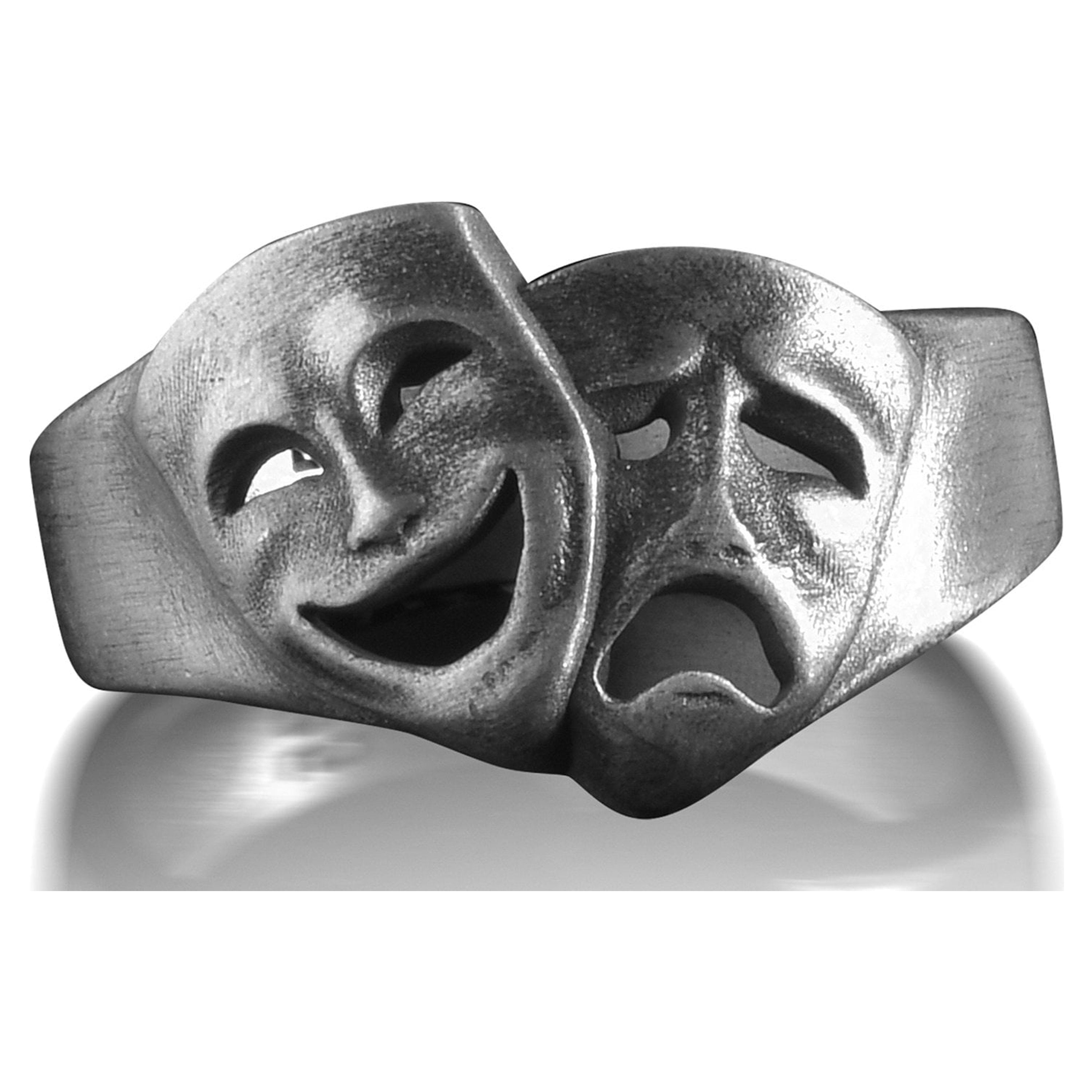 Theater Comedy and Tragedy Masks Ring, Theater Mask Silver Ring, Duel ...