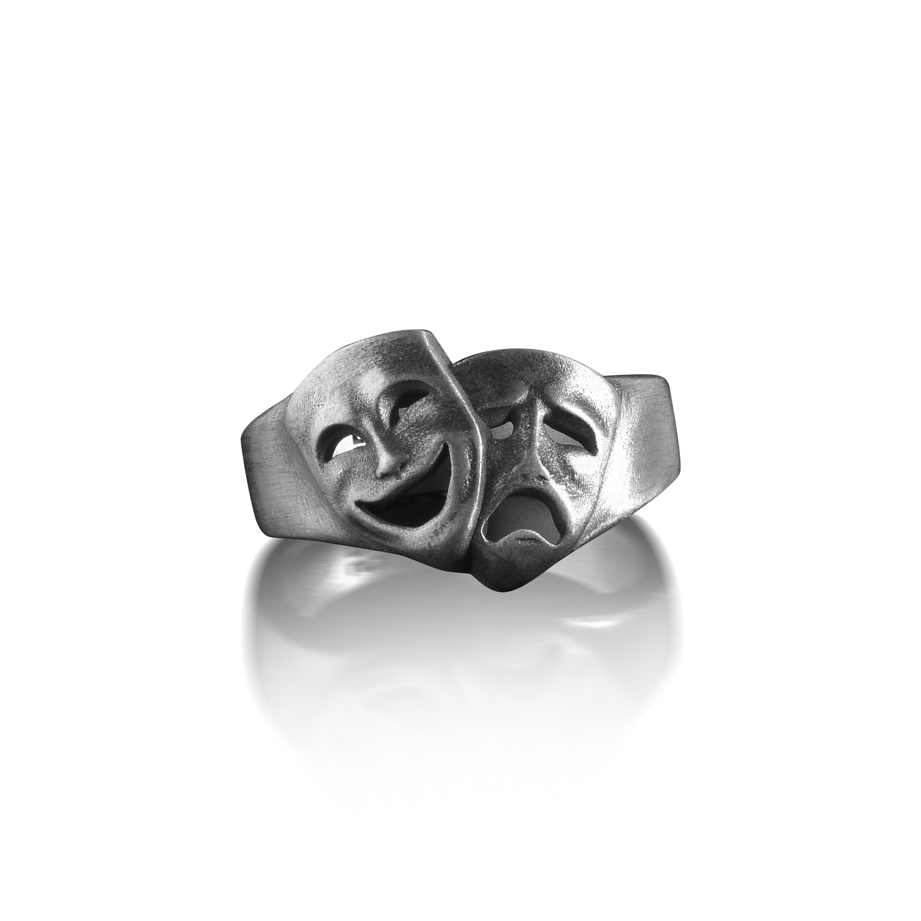 Theater Comedy and Tragedy Masks Ring, Theater Mask Silver Ring, Duel ...