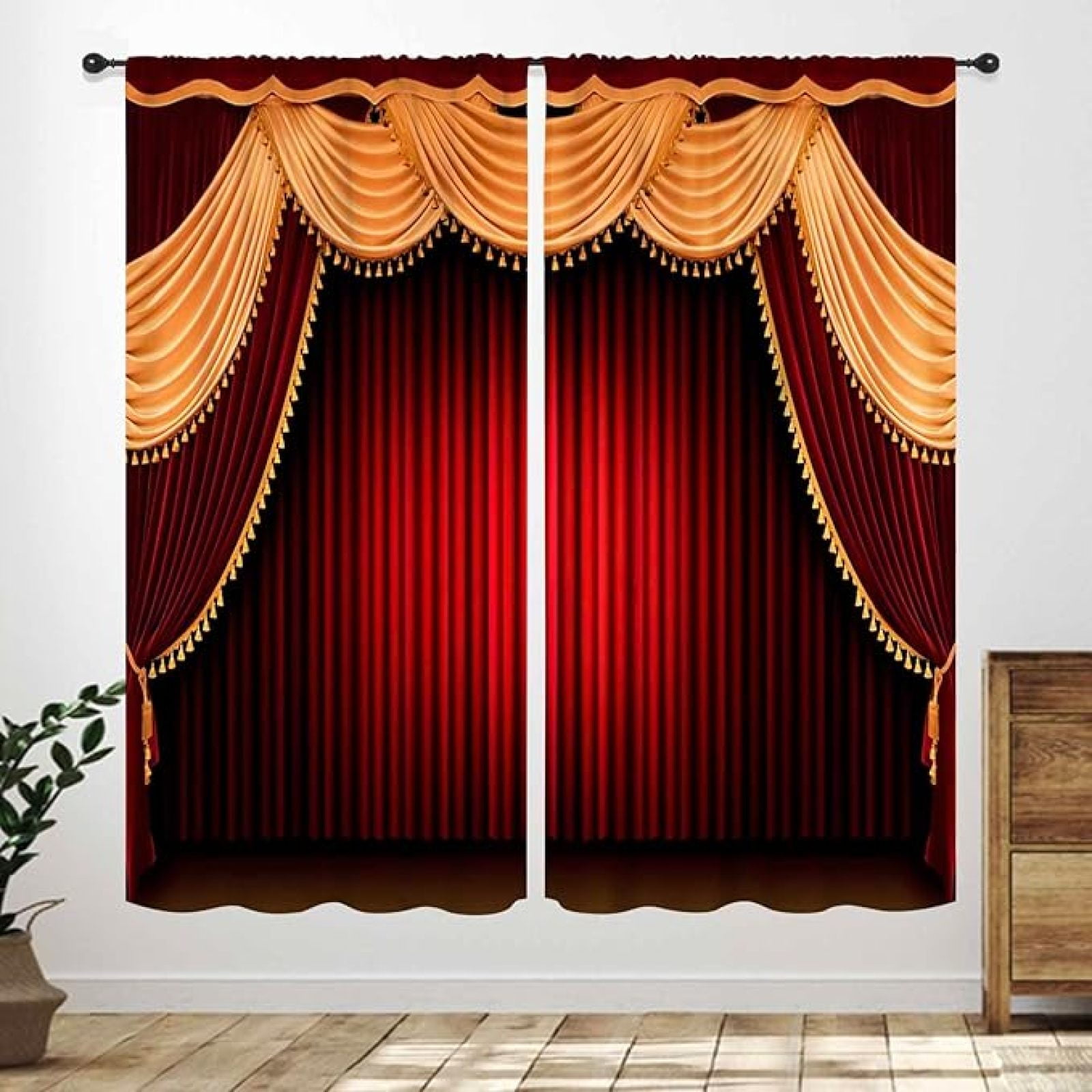 Theater Curtains, Vintage Red Curtain Spotlight Drama Stage Movie Night ...