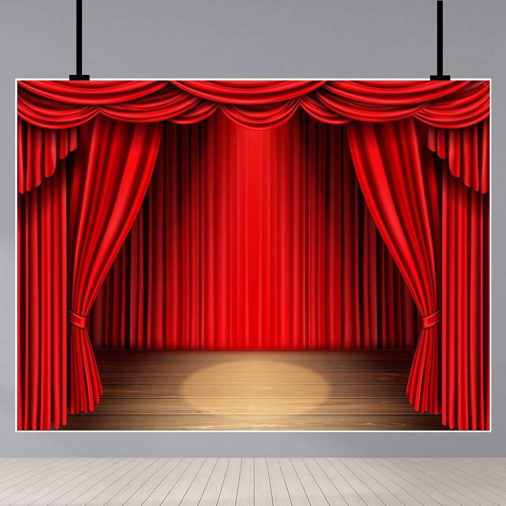 Theater Stage Backdrops Red Curtains Stage Spotlights Rustic Wooden ...