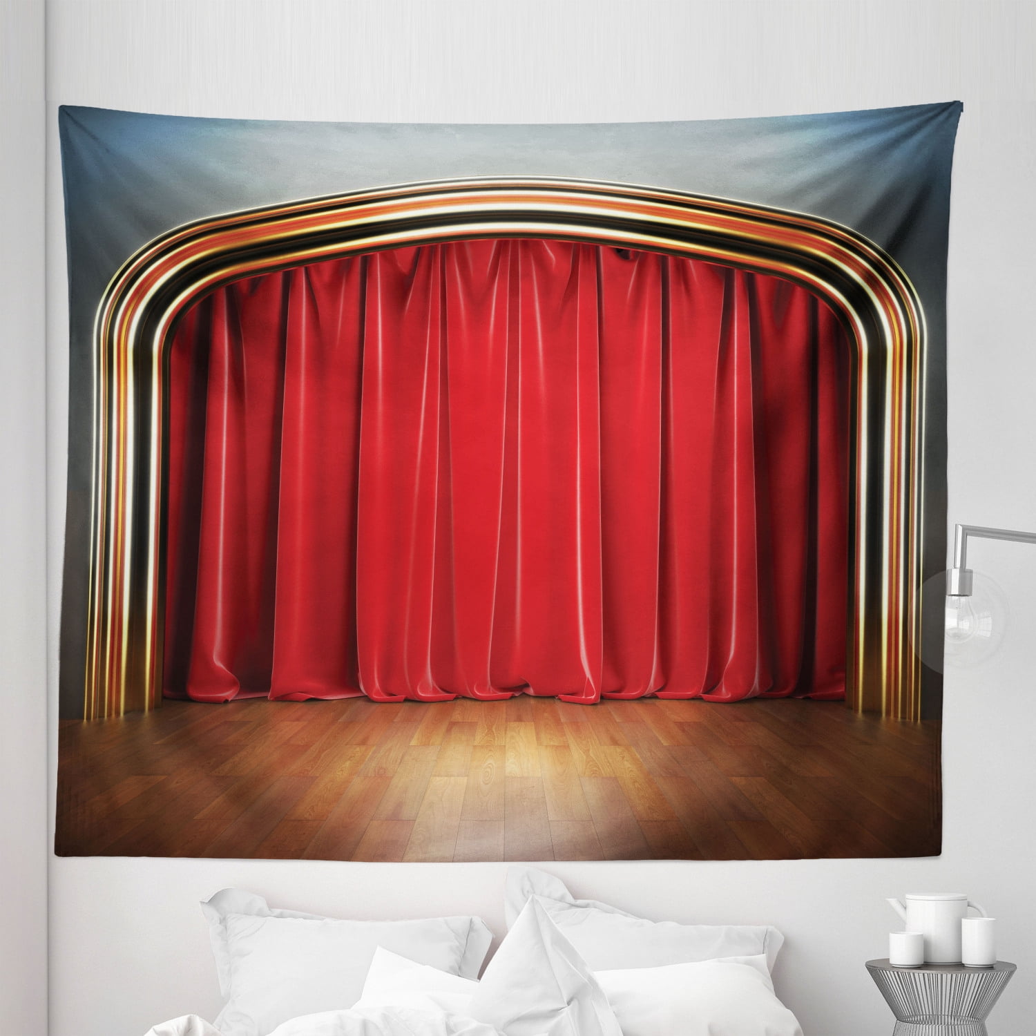 Theatre Tapestry, Show Stage with Classic Curtains Wooden Plank Floors ...