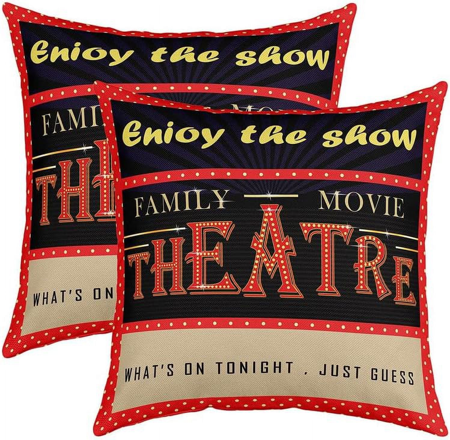 Theatre Theme Reversible Throw Pillow Covers,Vintage Cinema Movie ...