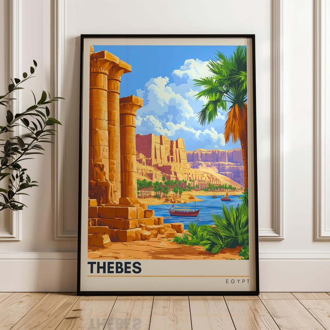 Thebes Travel Poster - Egypt Wall Art Print, Ancient City Illustration ...