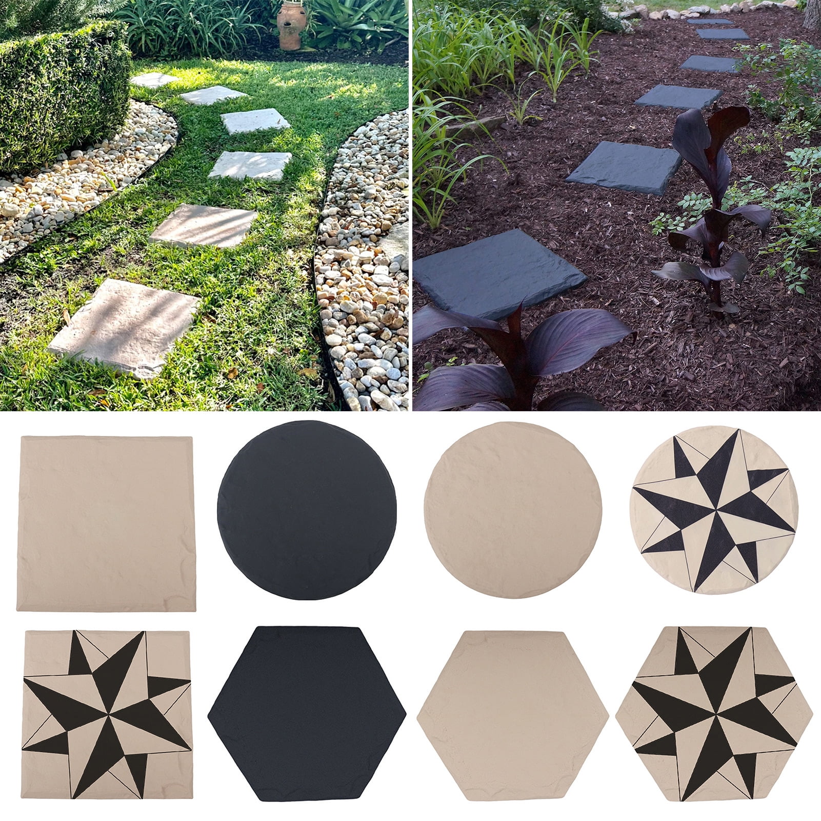 Thehsnt 4Pcs Outdoor Stepping Stone Weather-proof Garden Yard Lawn ...