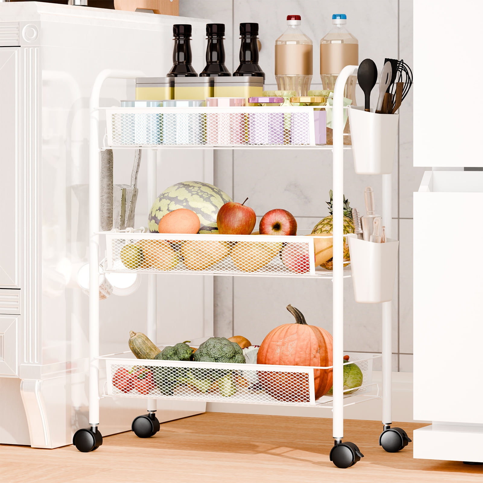 Thehsnt 5-Tier Rolling Storage Cart - 360° Spin Metal Wire Shelves with ...