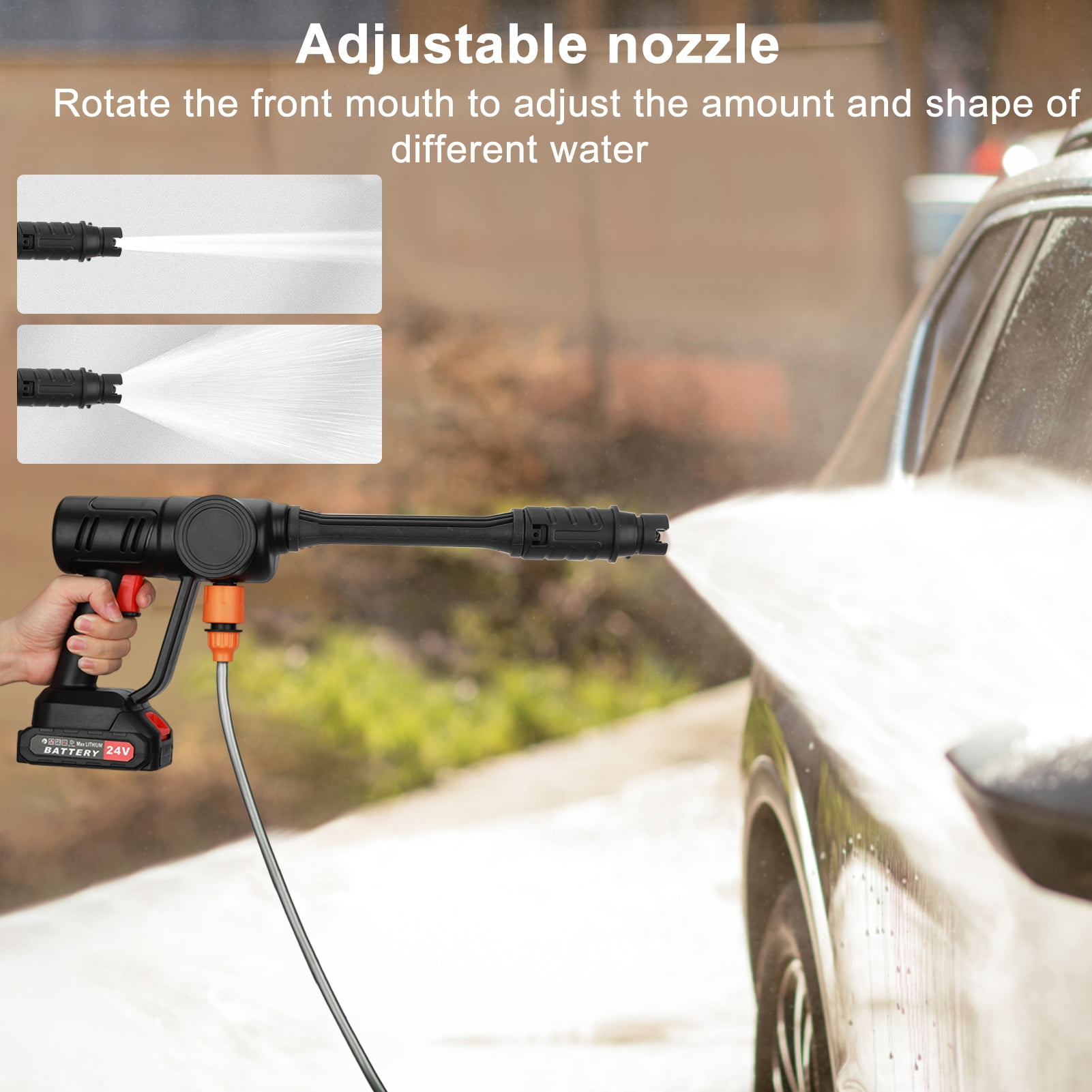 Thehsnt Cordless Car Washer, Adjustable Nozzle 2 Batteries 1 Charger ...