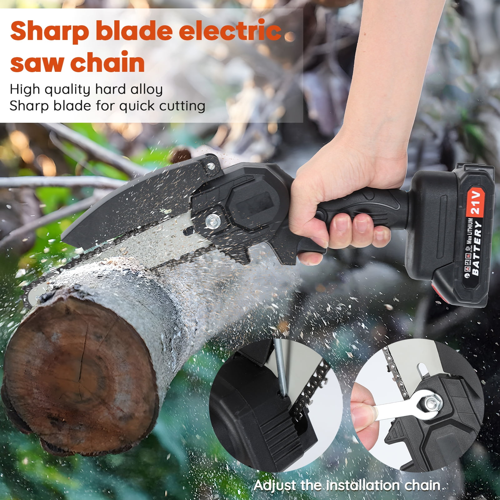 Thehsnt Mini Chainsaw Cordless, 4/6 Inch, with 2 Battery, Mini Electric ...
