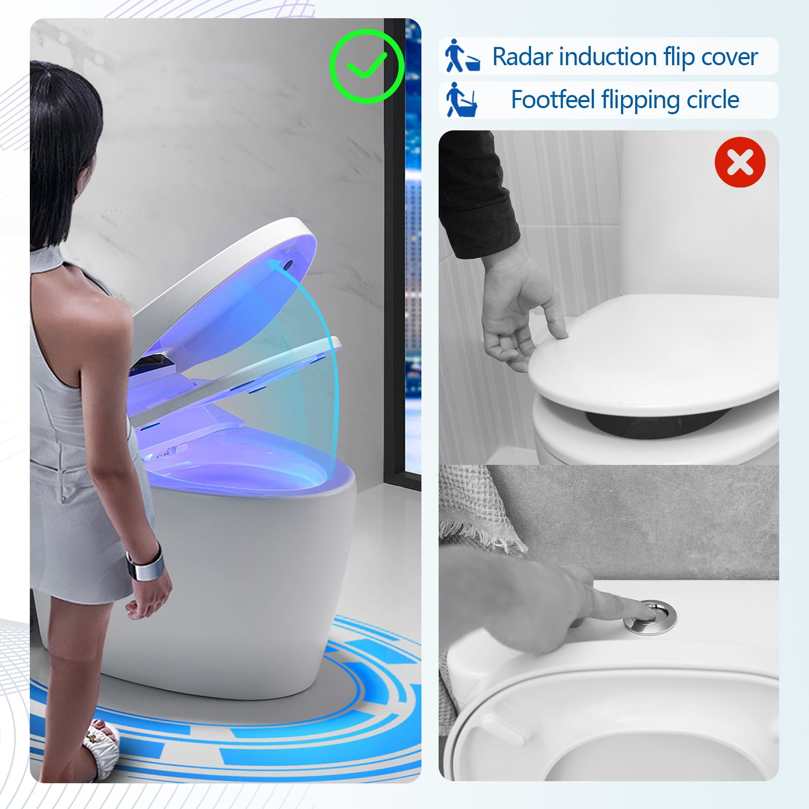 Thehsnt Smart Toilet, Automatic Flush One Piece Bidet Toilet, Electric ...