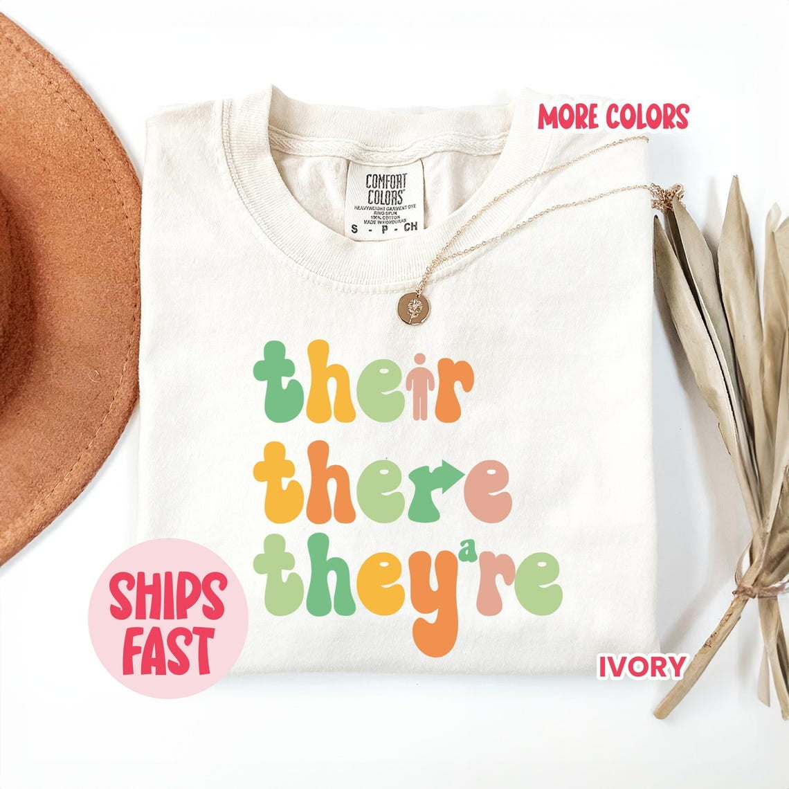 Their There They’re Grammar English Teacher Tee, Cute Punctuation ELA ...
