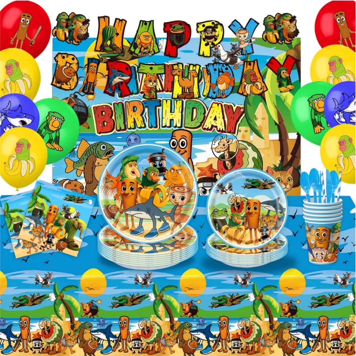 Theme Brainrot Tralalero Tralala Party Decorations Tableware Set ...