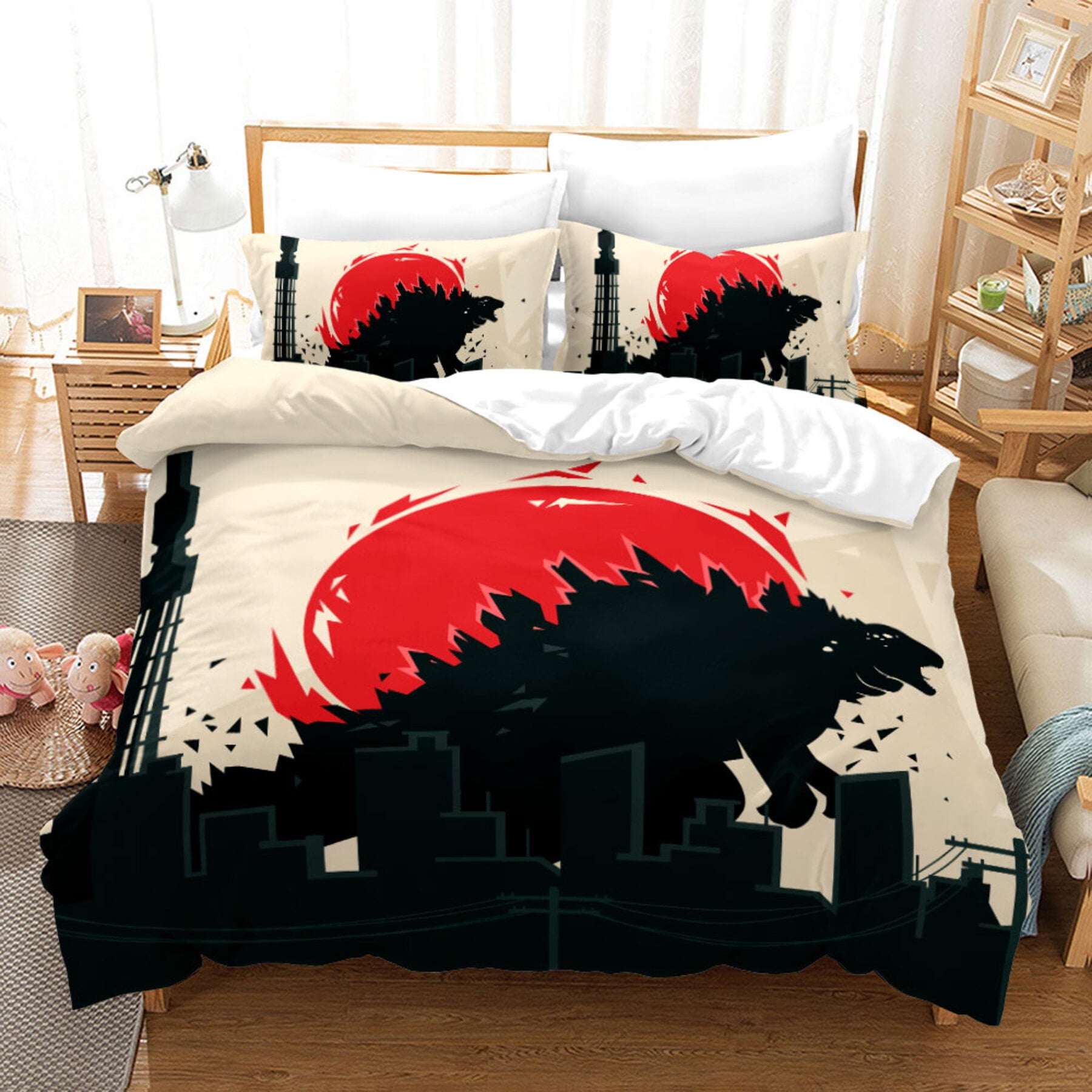 Themed Bedding Set Iconic Against Red Sun & City - Modern Minimalist ...