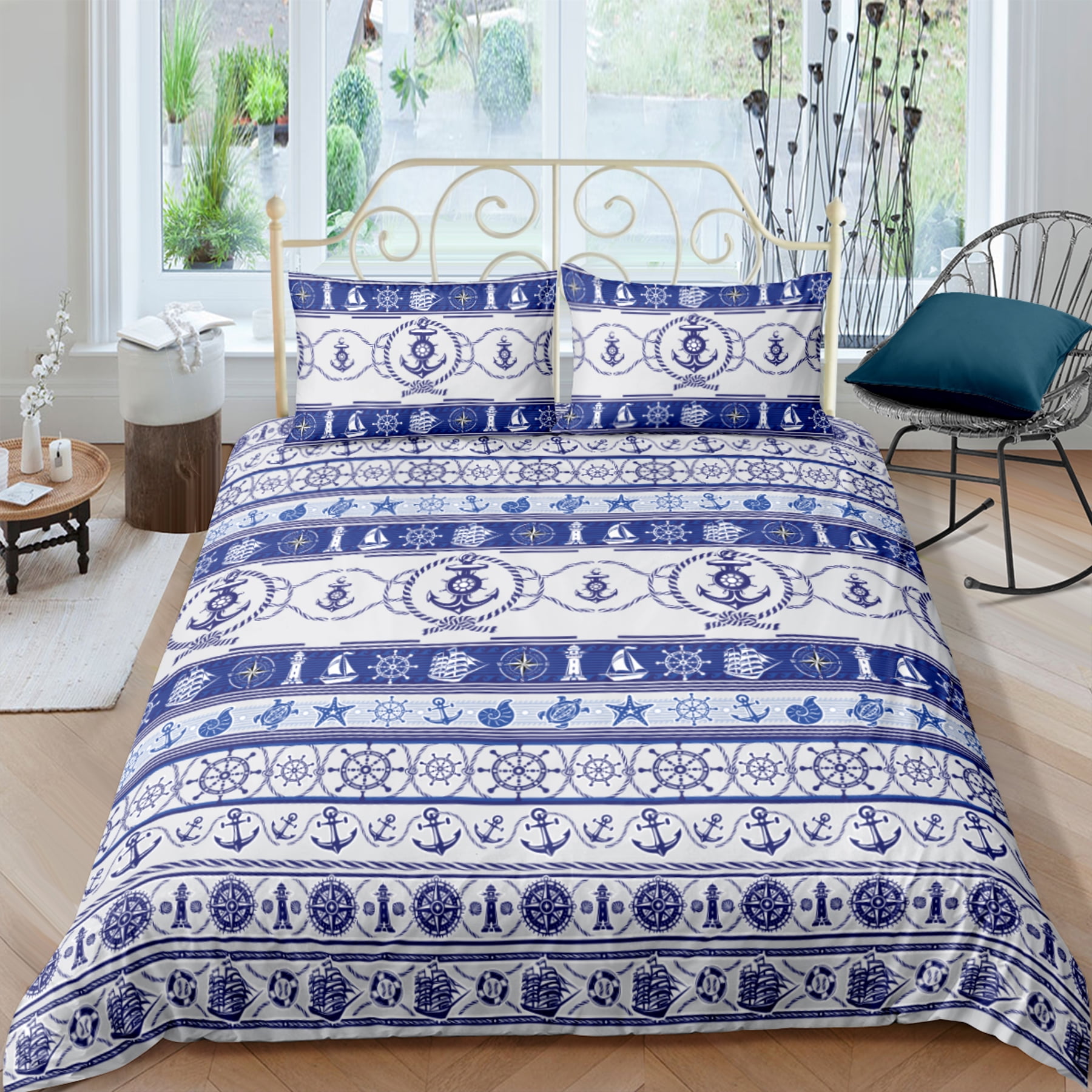 Themed Duvet Cover Set Anchors Ships' & Lighthouses - Coastal Bedding ...