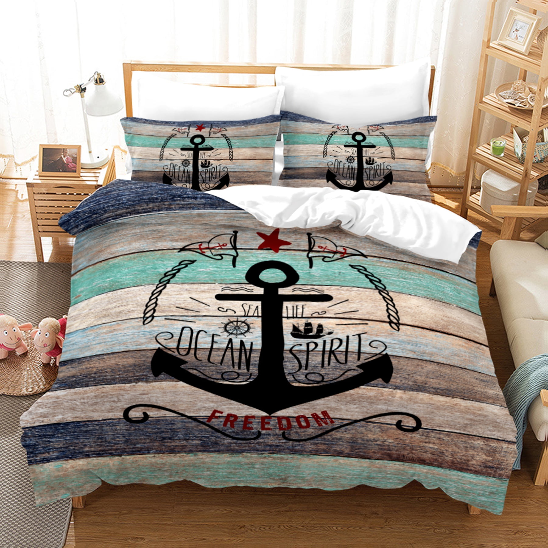 Themed Duvet Cover Set with Large Graphic & Rope Details - Ocean ...