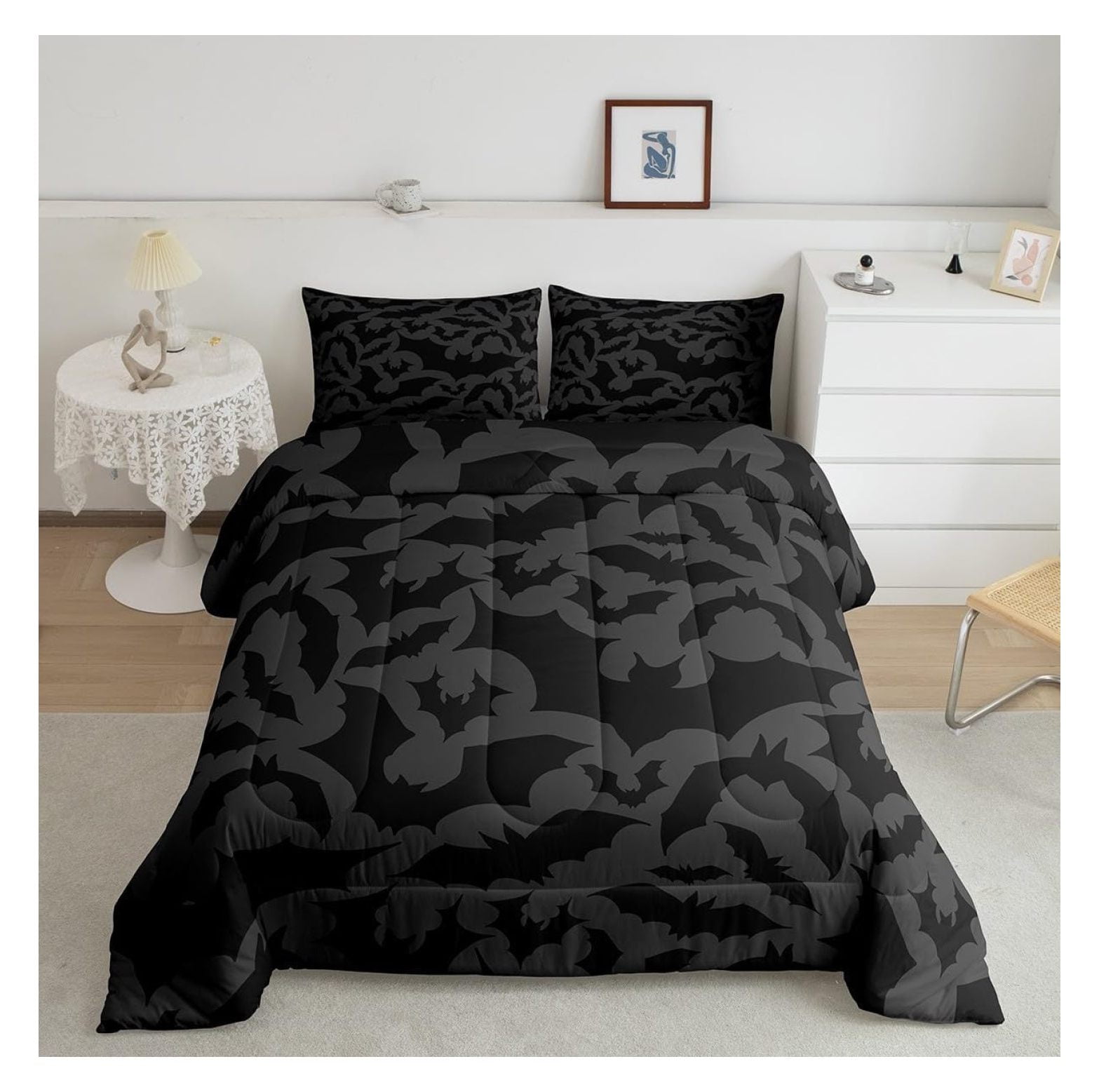 Themed Full Size Comforter Set,Black Bats Animal Print Bedding ...