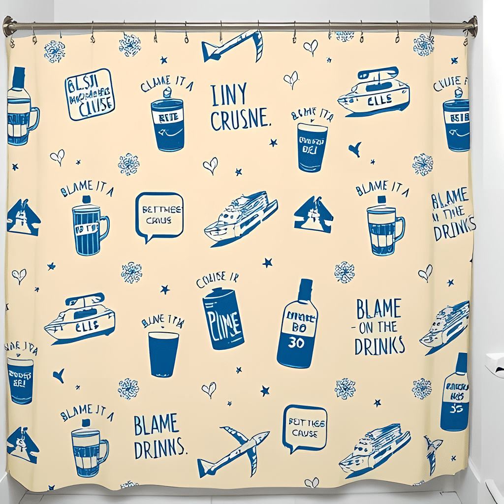 -Themed Shower Curtain with Cruise Ships & Drinks - Humorous Design for ...