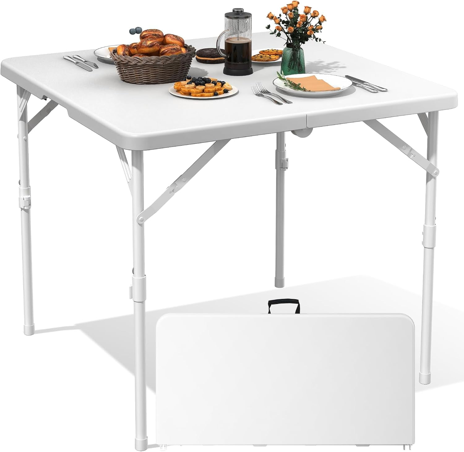 Themis 34" Square Folding Table, Plastic Card Table with Carrying ...