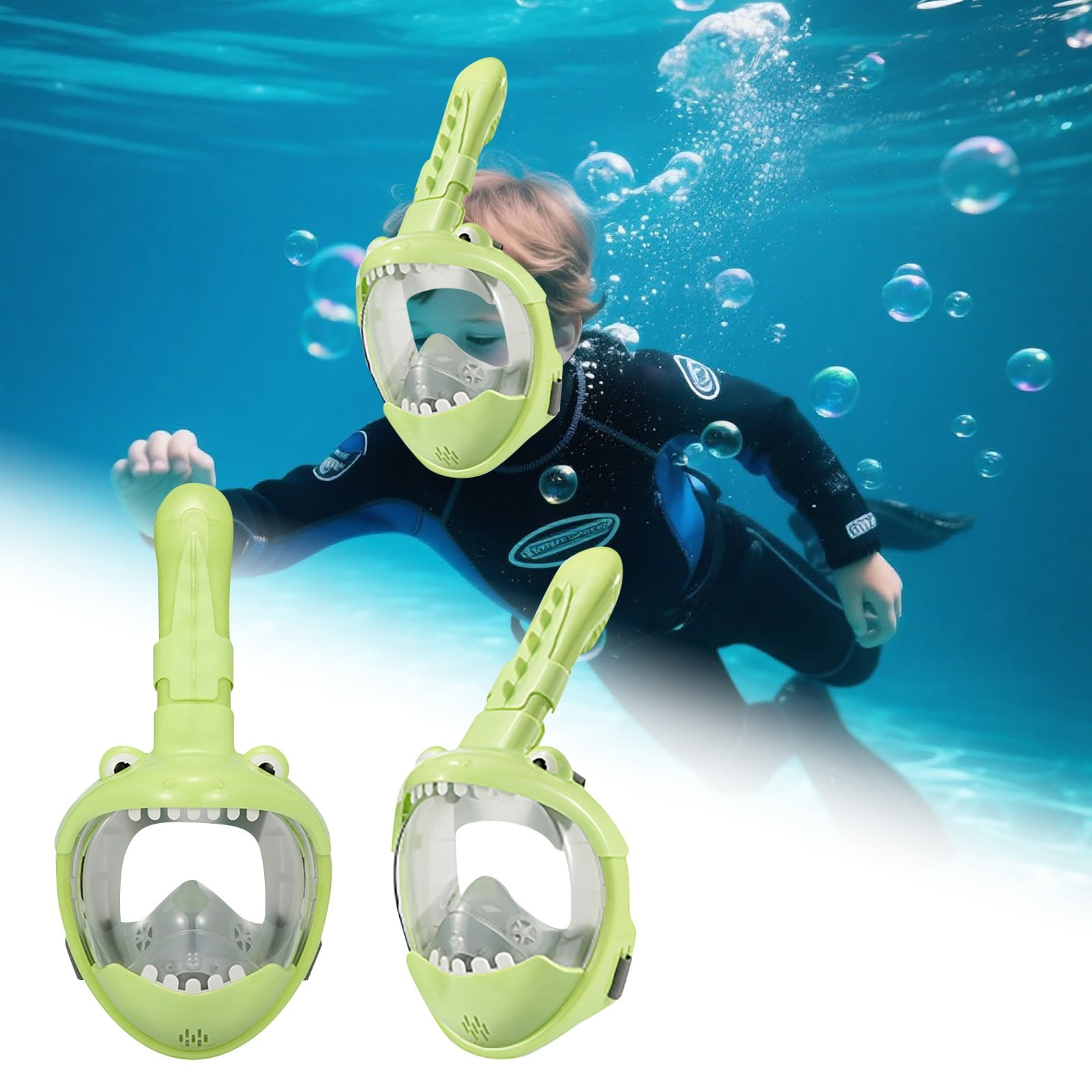 Thenice Full Face Snorkel Mask for Kids, Kids Snorkeling Set 180 Degree ...