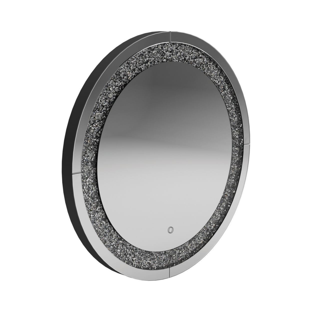Theo 32 Inch Modern Vanity Wall Mirror Round Crystal Frame Glass Silver ...