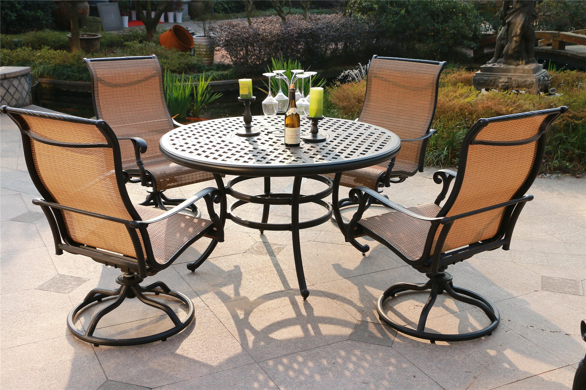 Theo 5 Pc Round Outdoor Dining Set - Brown - Walmart.com