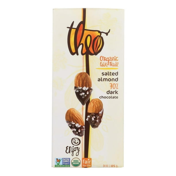 Theo Chocolate 70 Salted Almonds Dark Chocolate Bars 3 Oz