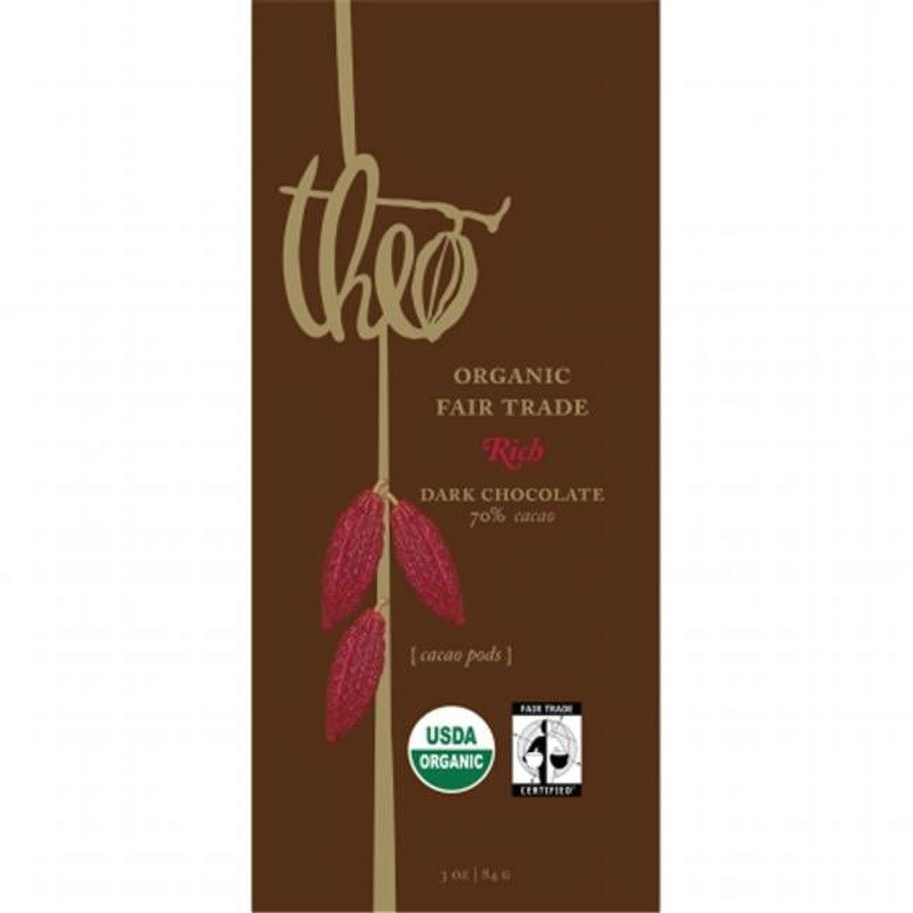 Theo Chocolate Organic Dark Chocolate 70 Percent Cacao Bar