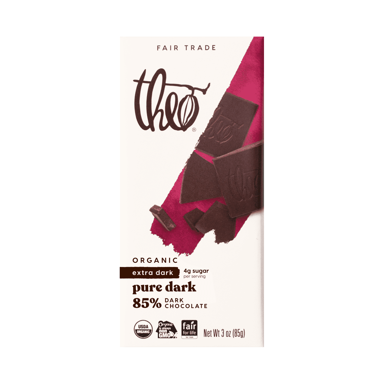Theo Chocolate Pure 85% Dark Chocolate Bar | 12-Pack | Organic & Fair ...