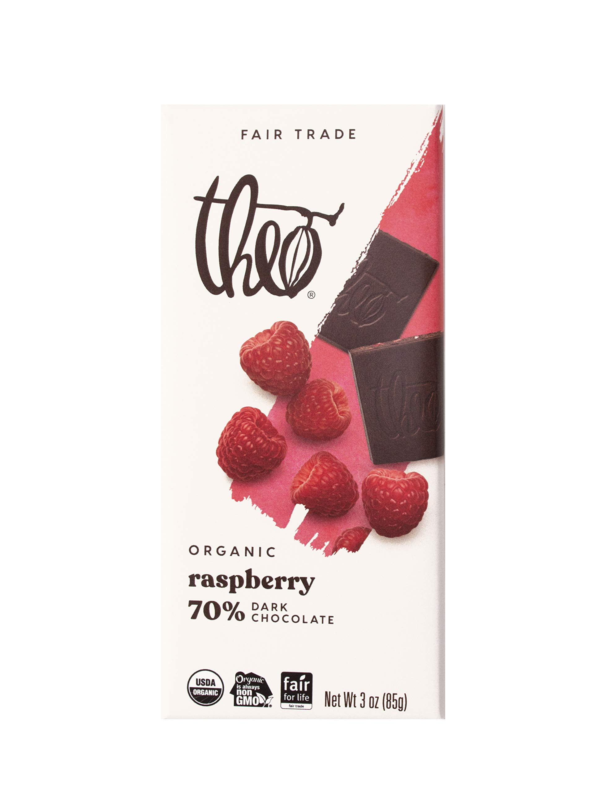 Theo Chocolate Non-GMO Raspberry Organic Dark Chocolate Bar, 70% Cacao ...