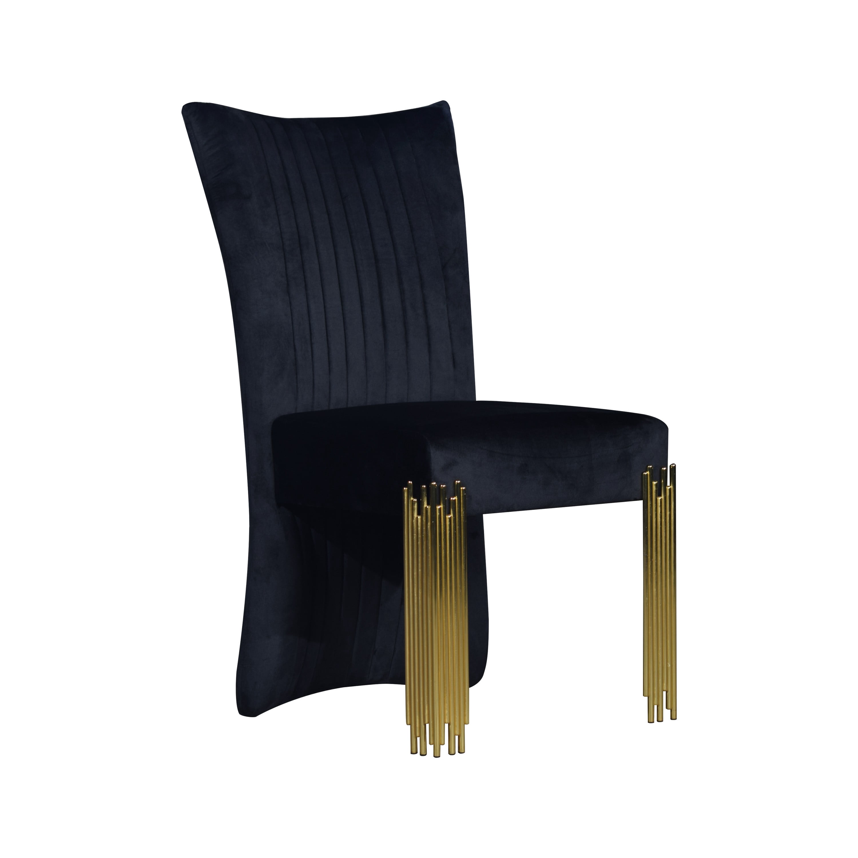 Theo Dining Chair Set of 2, Retro Midnight Black Velvet, Gold Metal ...