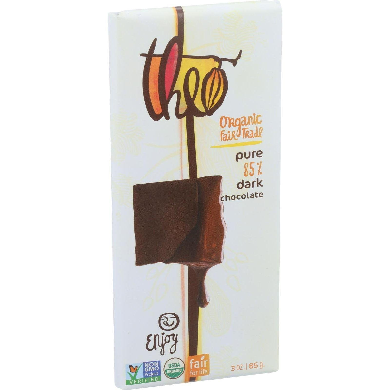 Theo Pure Organic Dark Chocolate Bar, 85% Cacao, 1 Bar | Vegan, Fair ...