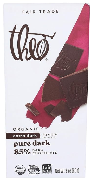 Theo Pure Organic Dark Chocolate Bar, 85% Cacao, 1 Bar | Vegan, Fair ...