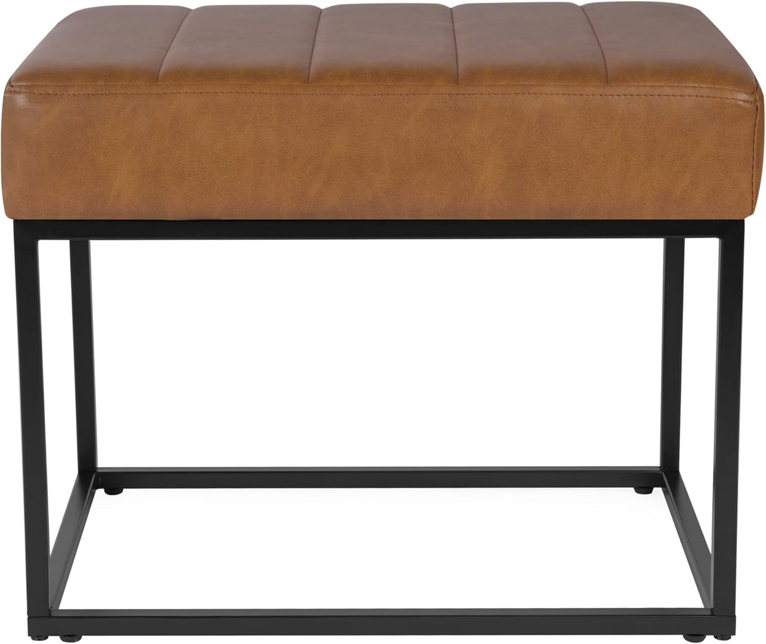 Theodore Channel Tufted Small Ottoman - Carmel Faux Leather - Walmart.com