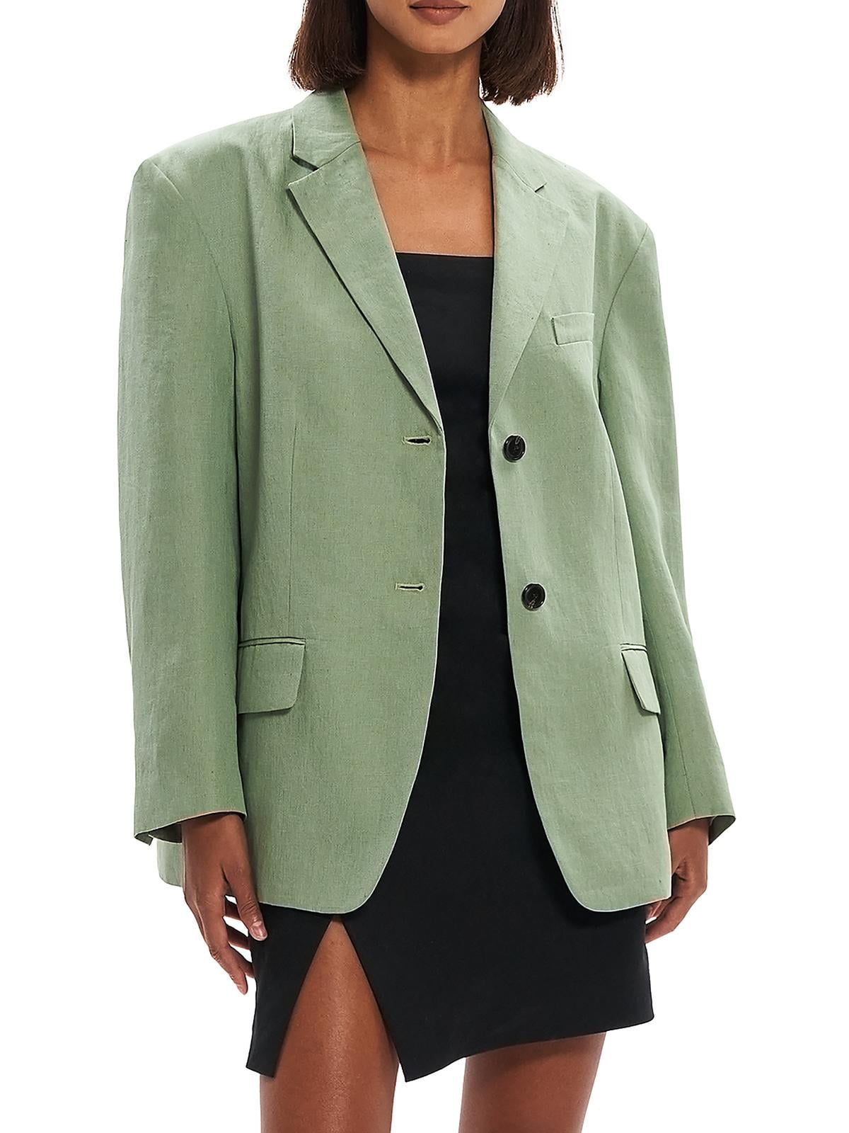 Theory Womens Galena Linen Boxy Two-Button Blazer - Walmart.com