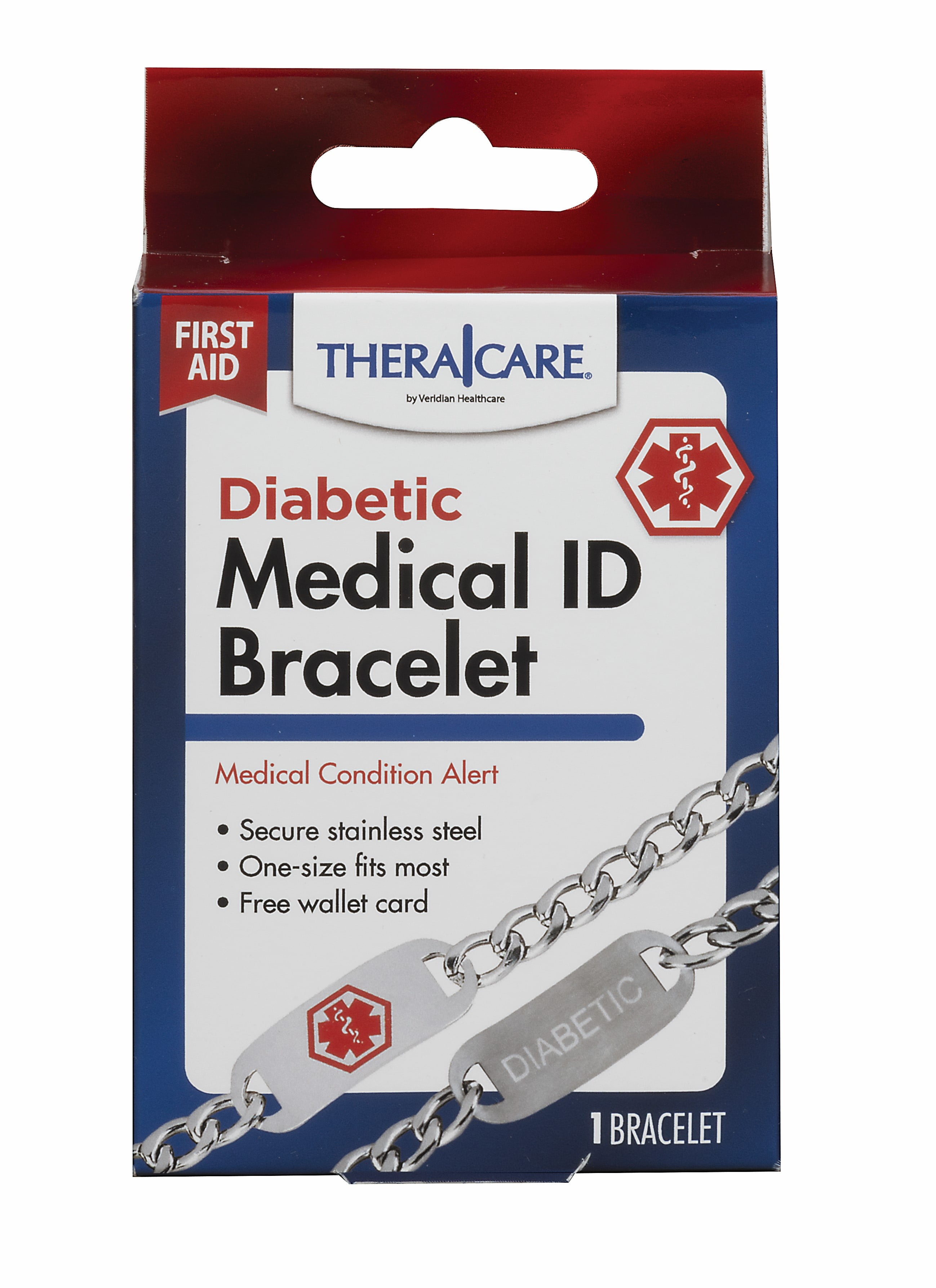 Thera|Care Diabetic Medical ID Bracelet | Stainless Steel | Adjustable ...