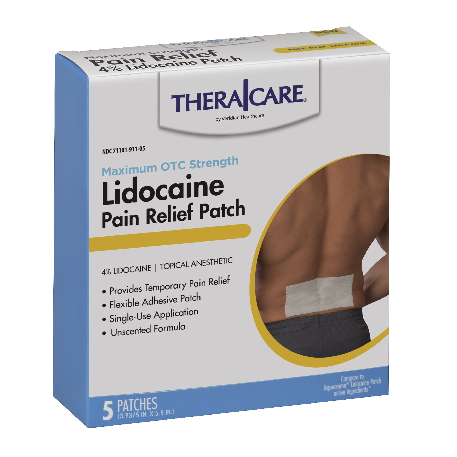 TheraCare Back Medicated Pain Relief Patch, 4% Lidocaine, OTC Topical ...