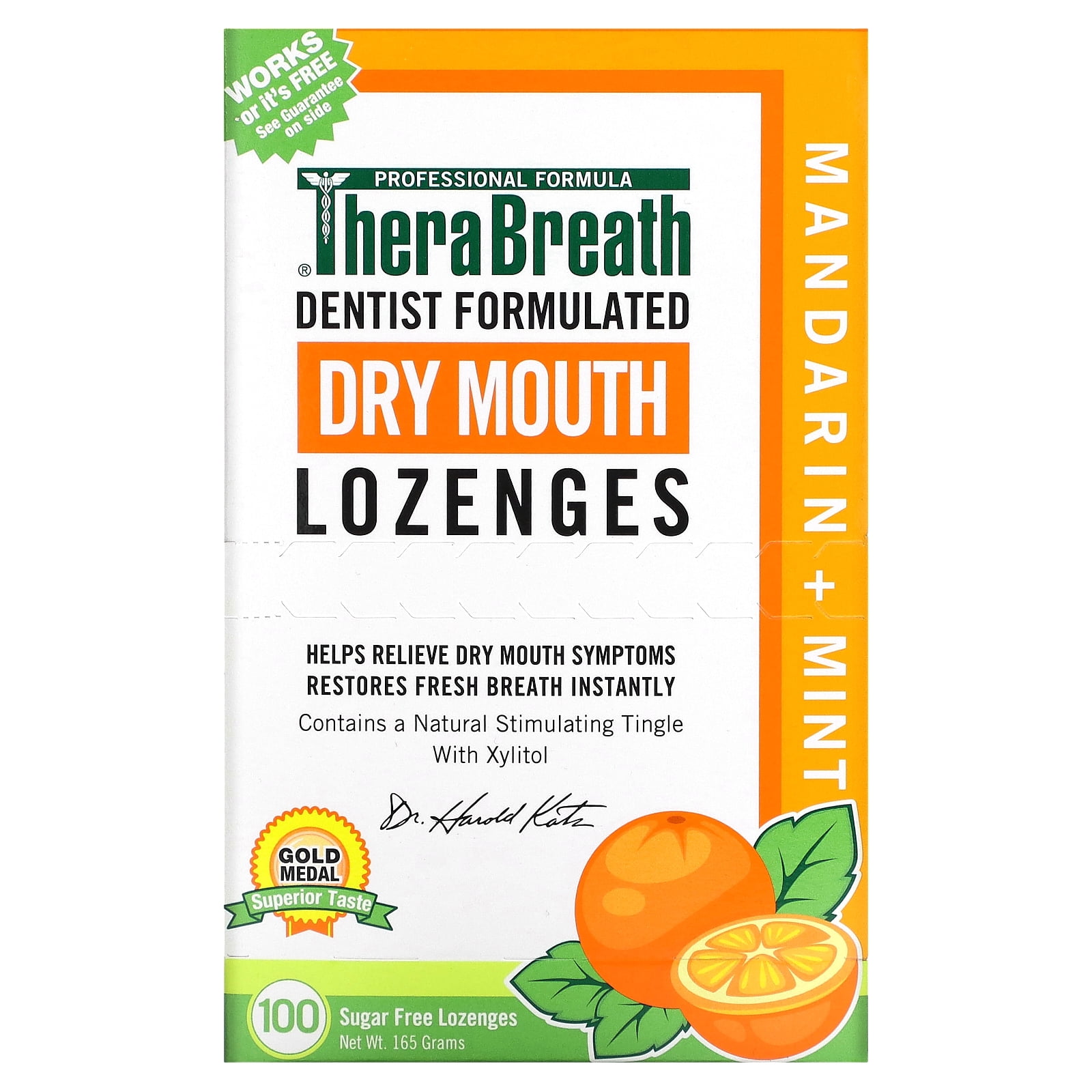 TheraBreath, Dry Mouth Lozenges, Mandarin Mint, 100 Sugar Free Lozenges ...