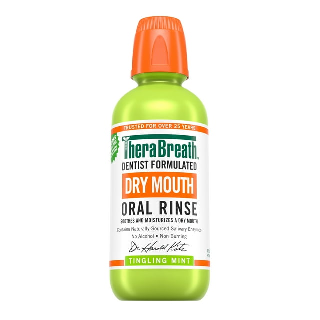 TheraBreath Dry Mouth Oral Rinse, Tingling Mint, Dentist Formulated, 16 ...